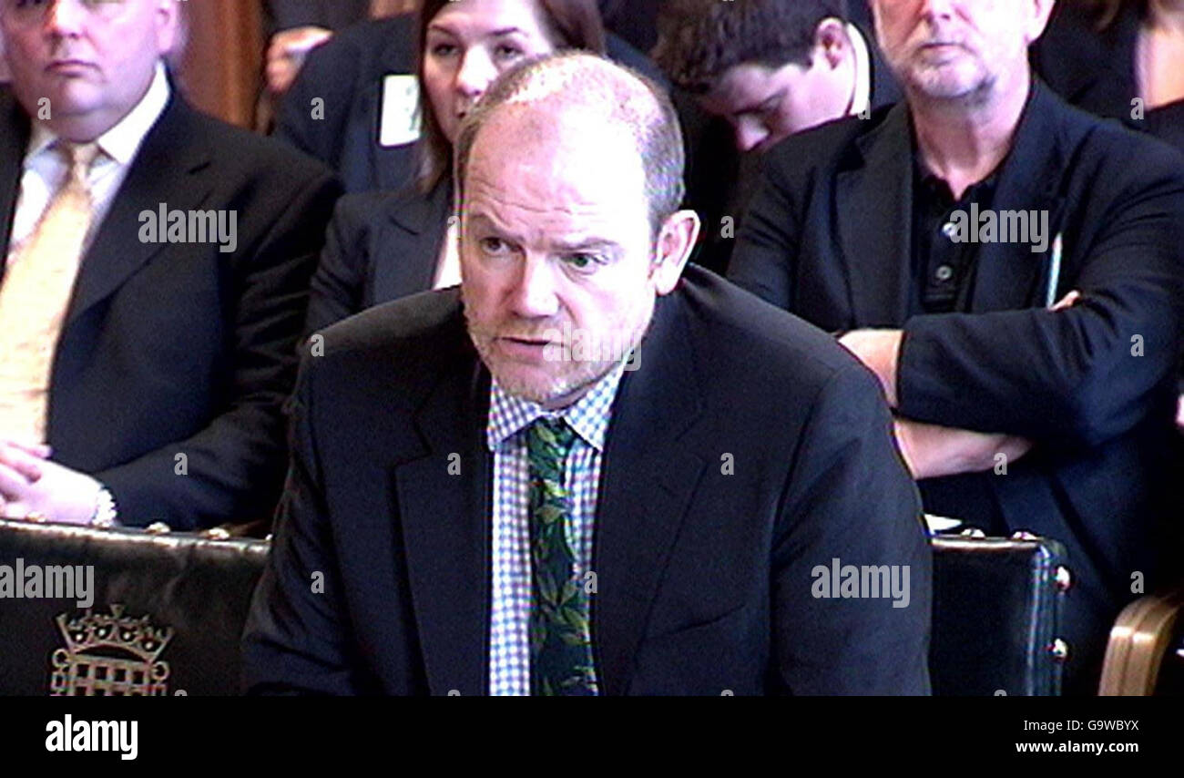 A videograb of the BBC's Director General Mark Thompson giving evidence ...