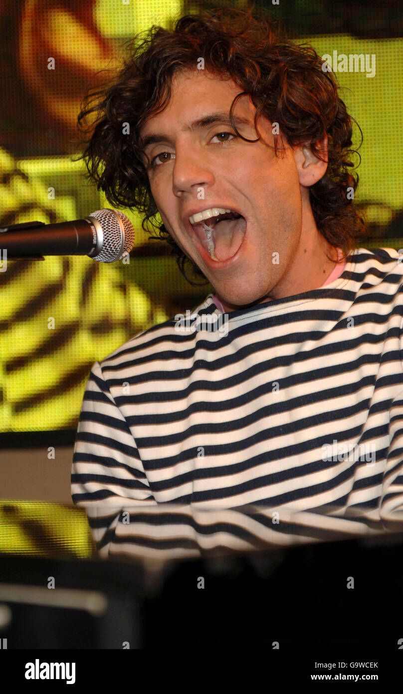 Mika performs during a signing session at HMV in Oxford Street, central ...