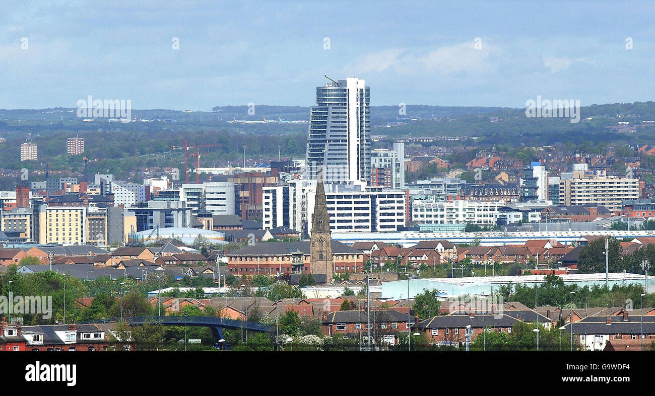 The Leeds skyline, dominated with high rise blocks and apartments as ...
