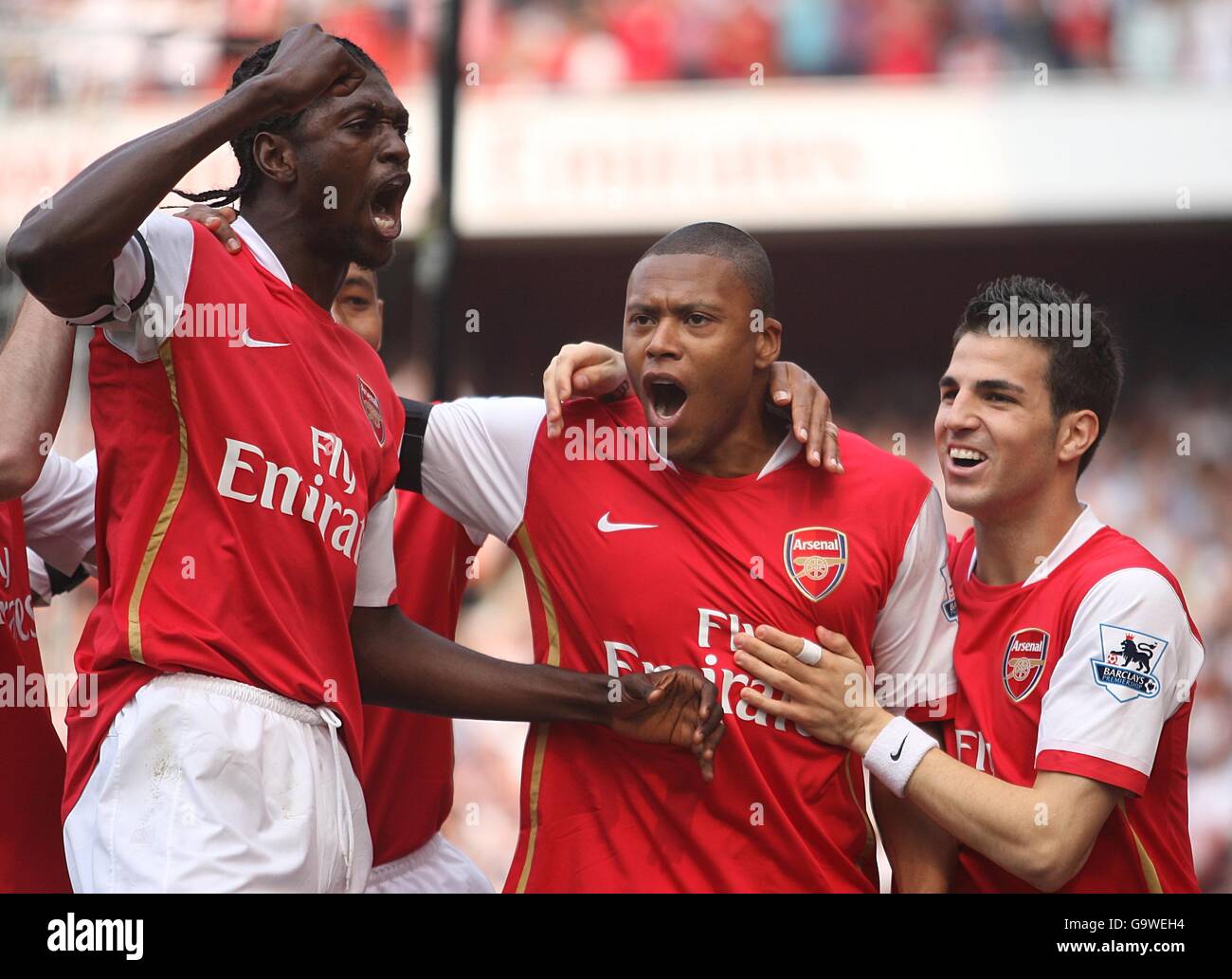 Arsenal's Cesar Julio Baptista (c) celebrates after scoring the opening ...