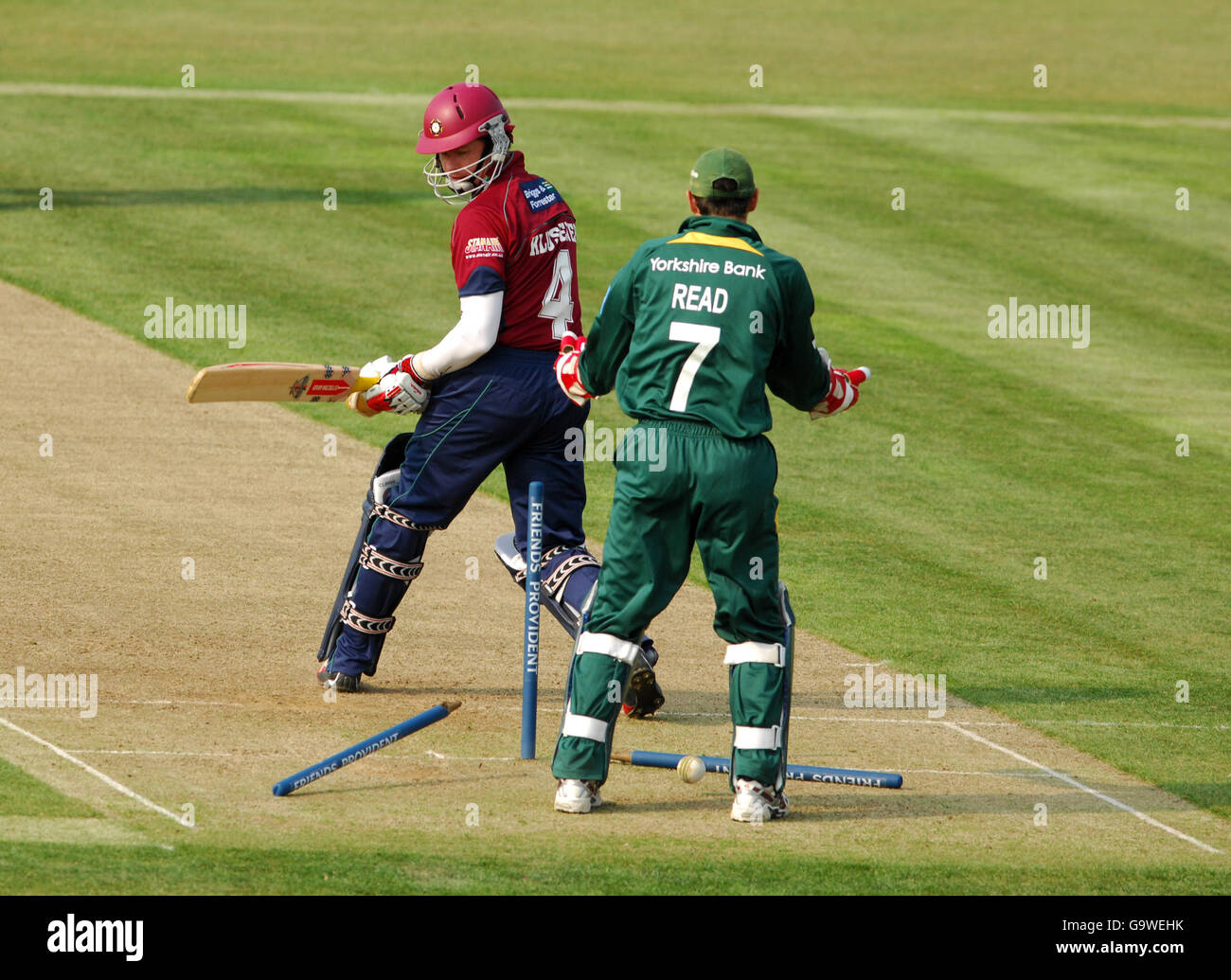 Northamptonshire's Lance Klusener looks behind him in despair as he ...