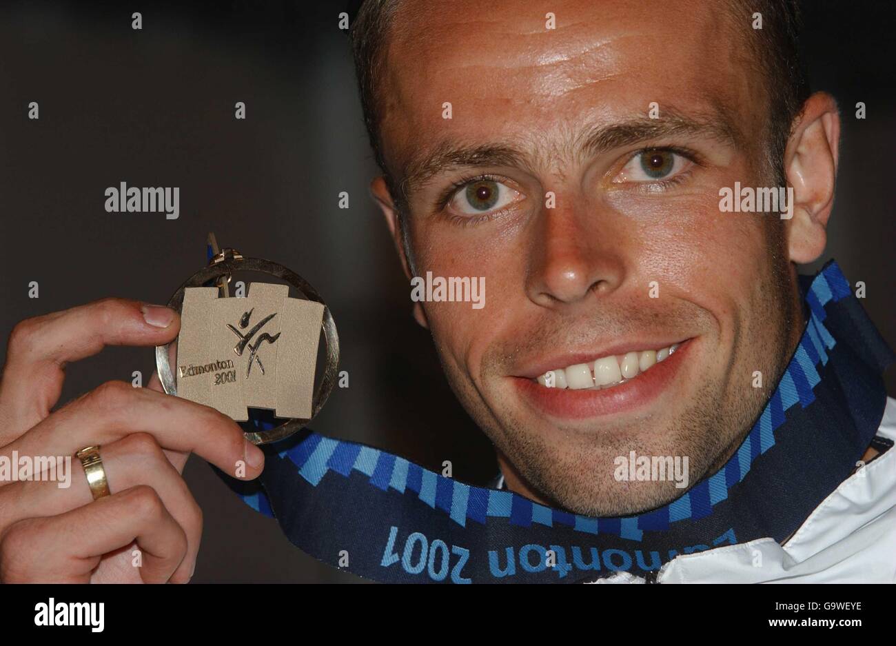 Great Britan's Dean Macey with his Bronze medal from the Mens Decathlon ...