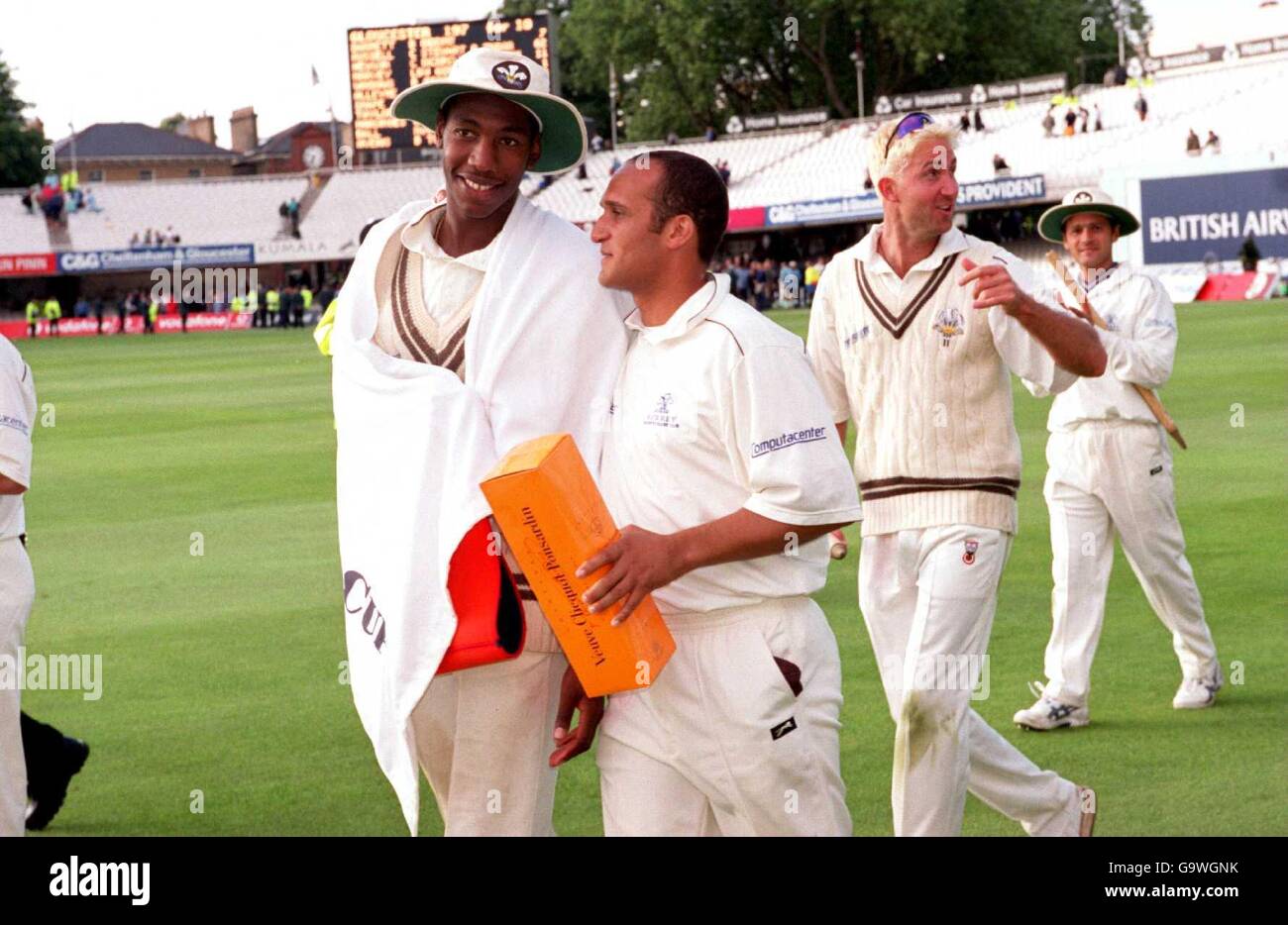 Surrey's Mark Butcher (r) and Alex Tudor (l) celebrate after winning ...