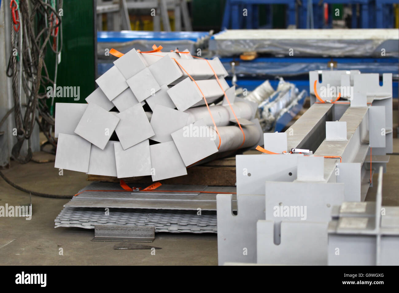 various elements of steel structures for further assembly Stock Photo ...