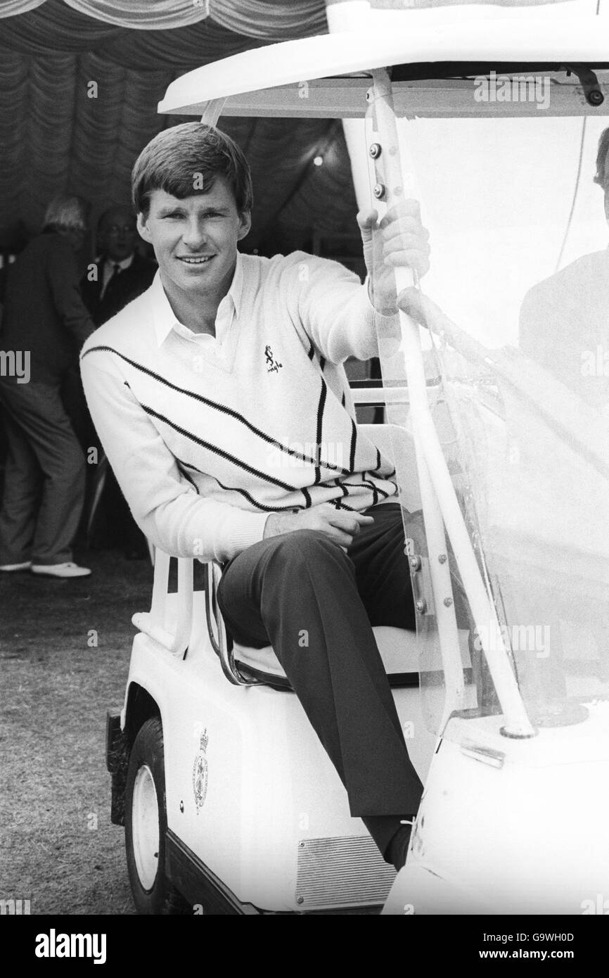 Nick Faldo rests his legs after scoring a three under par 68 in the ...