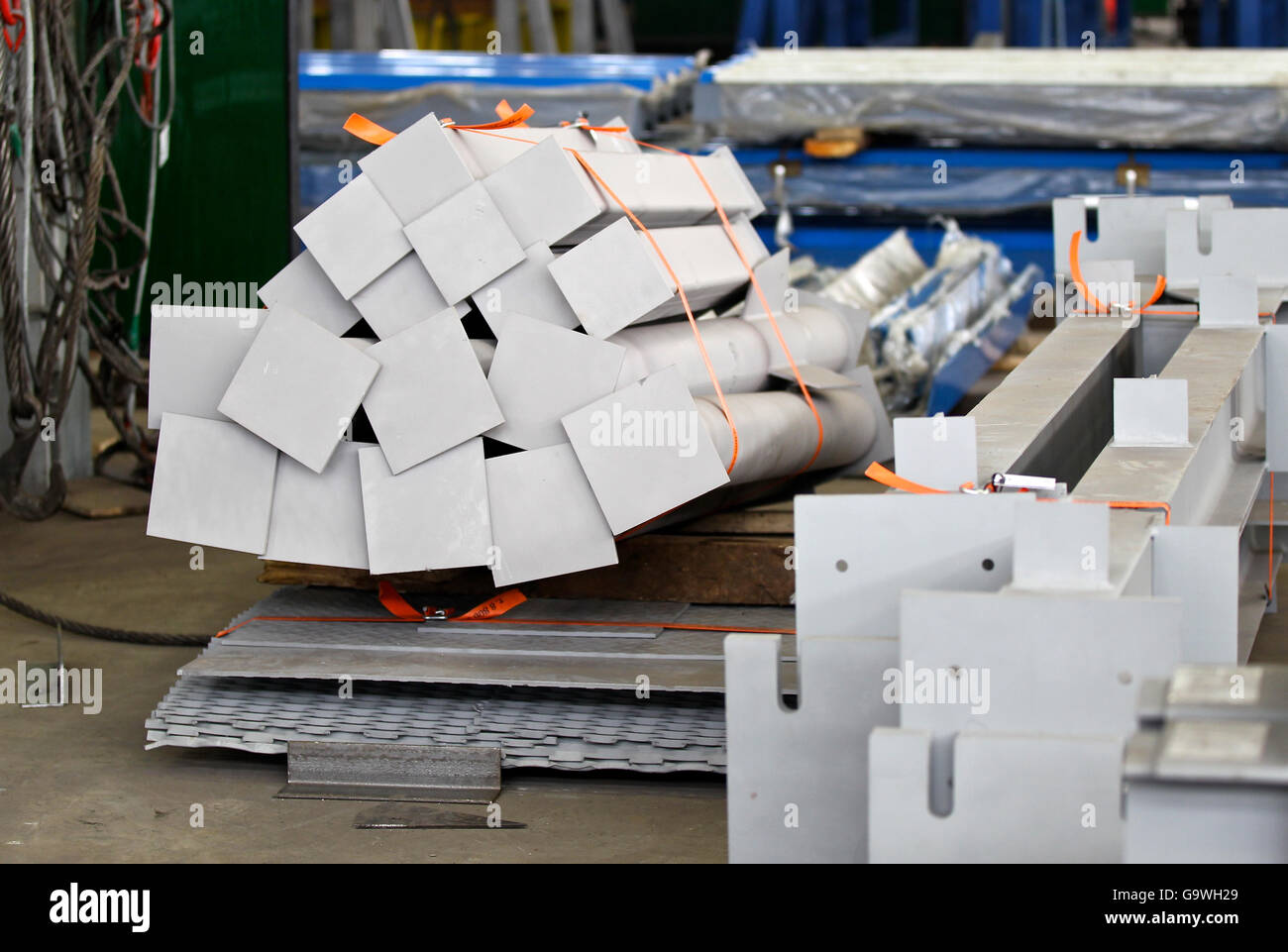 various elements of steel structures for further assembly Stock Photo ...
