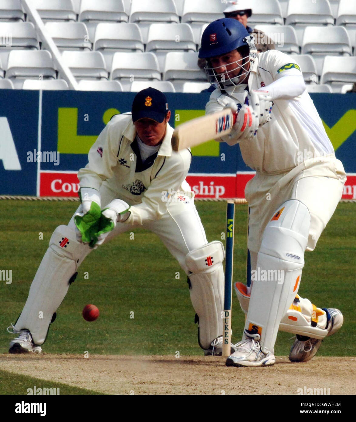 Essex batsman Ronnie Irani (centre) hits out off Derbyshire's Ian ...