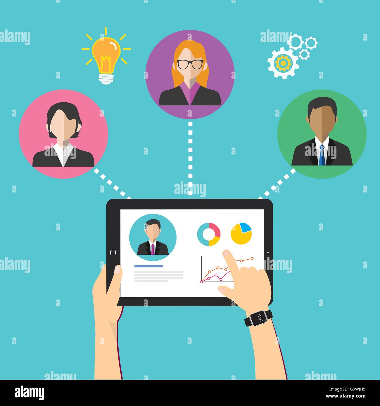 employee management with tablet concept illustration Stock Vector Image ...