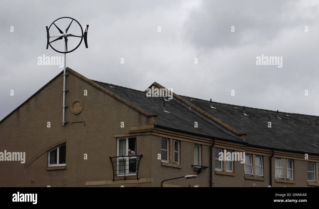 An electricity producing windmill is seen attached to Fraser Court ...