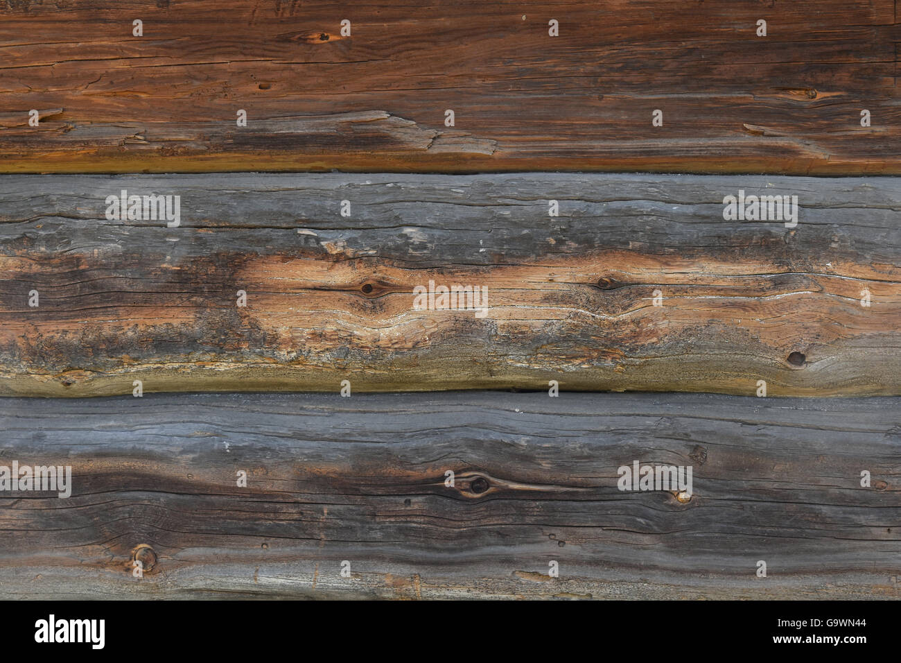 Old antique unpainted wooden vintage cracked dark aged logs wall of ...