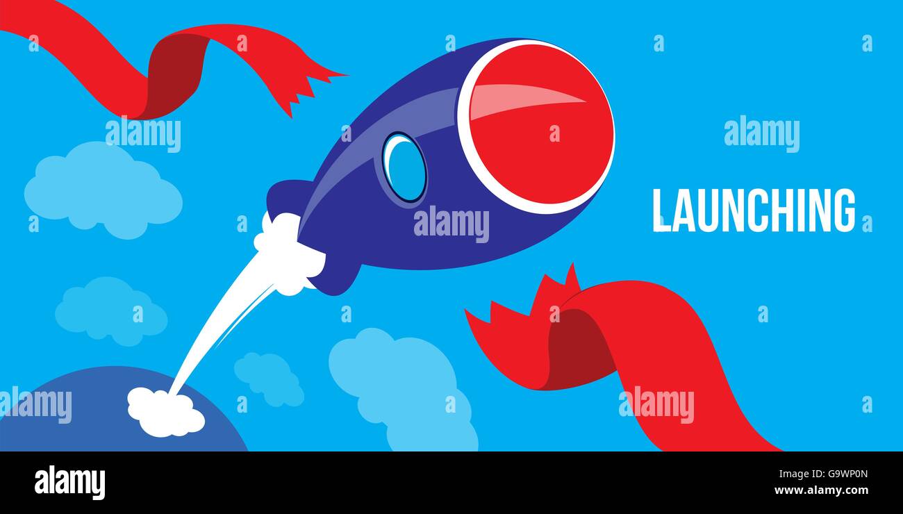 Launching Ideas. Startup Concept Flat Design Rocket Launch Stock Vector ...