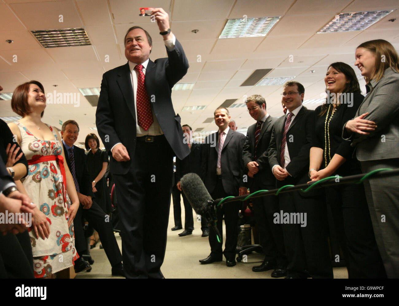 Deputy Prime Minister John Prescott shows his 1997 pledge card as he ...