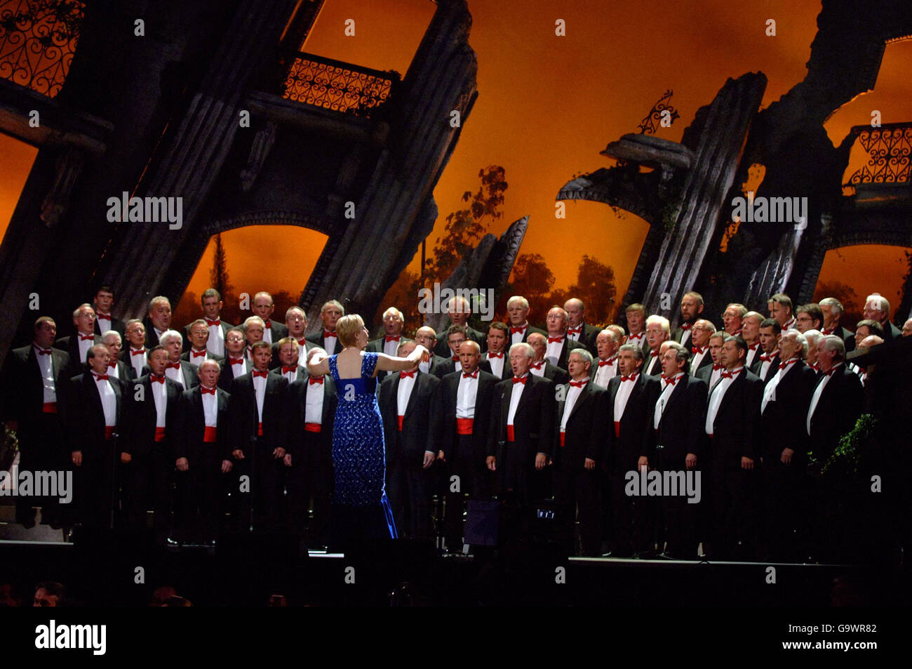 Katherine Jenkins performing with the Fron Male Voice Choir during the ...