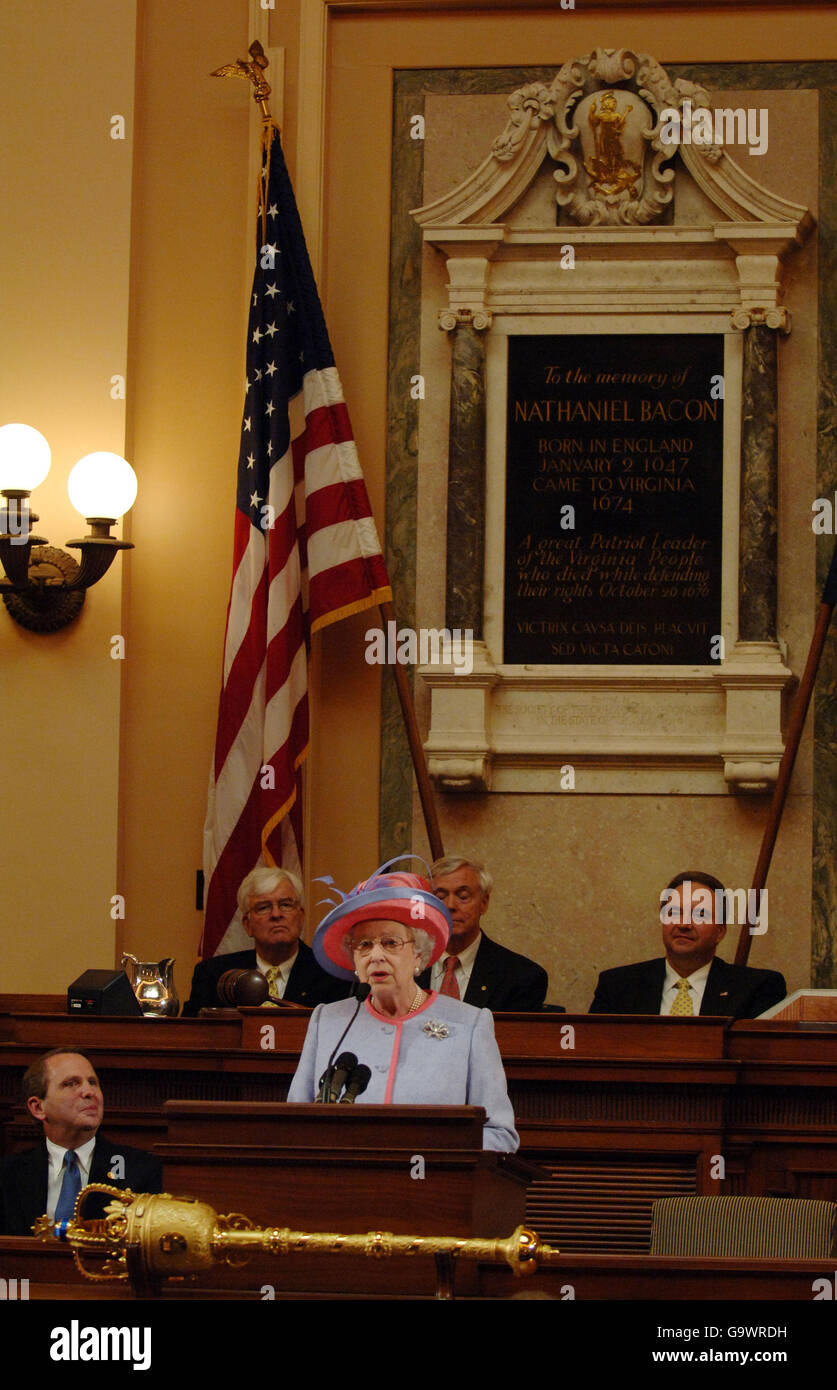 Britain's Queen Elizabeth II addresses the Virginia General Assembly in ...