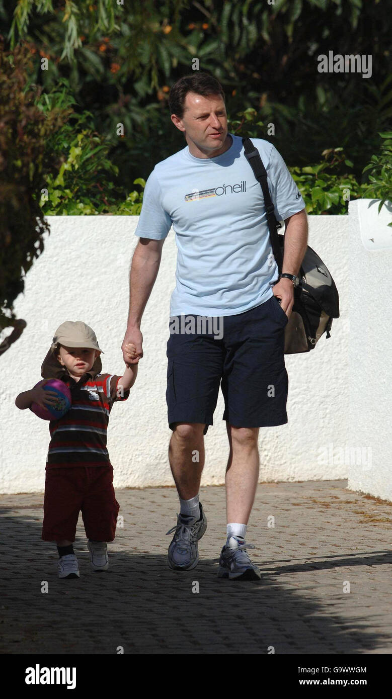 Gerry McCann walks his son Sean to a creche in Praia Da Luz, Portugal ...