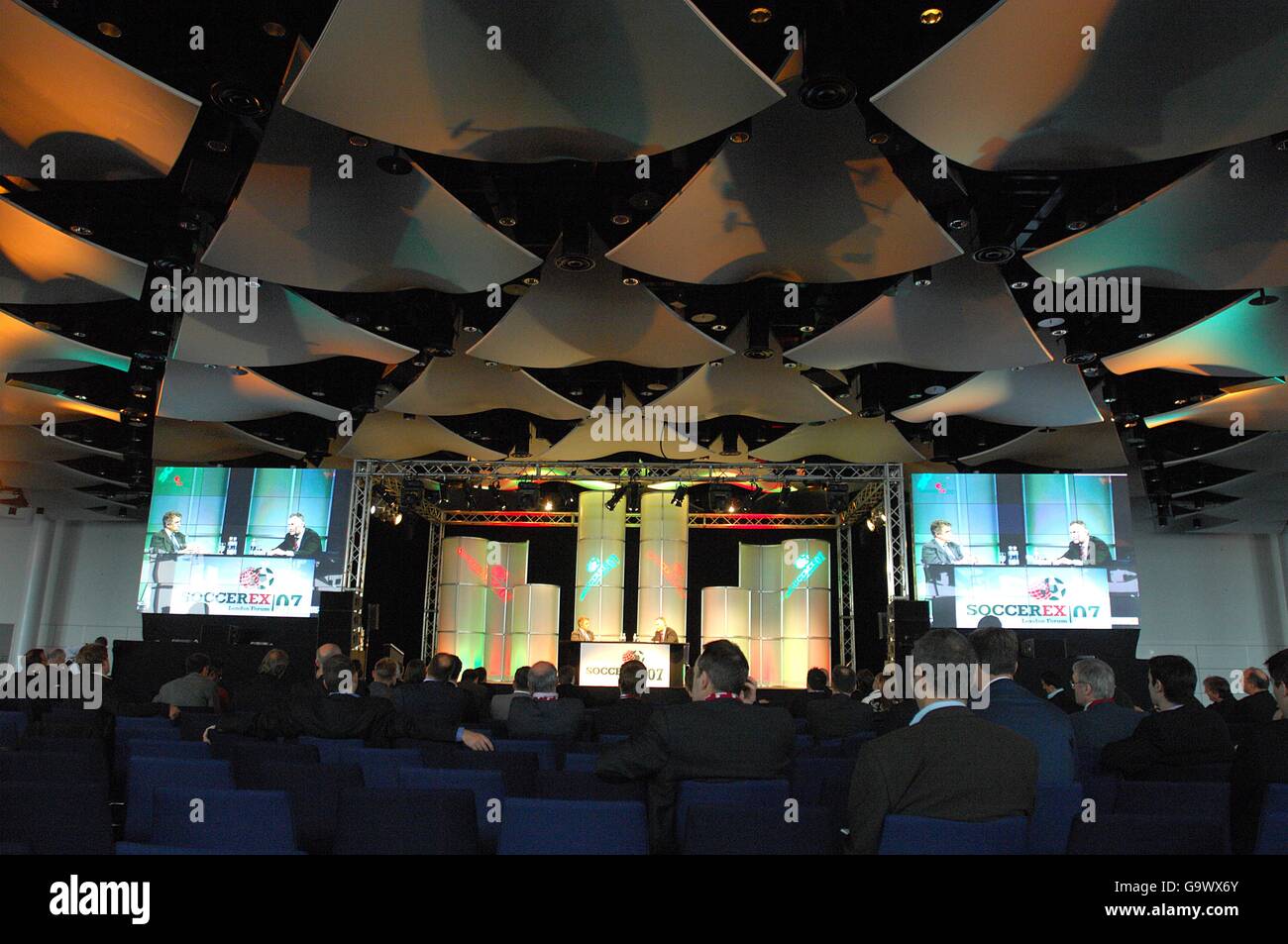 General View of the conference hall at the Soccerex, London Forum ...
