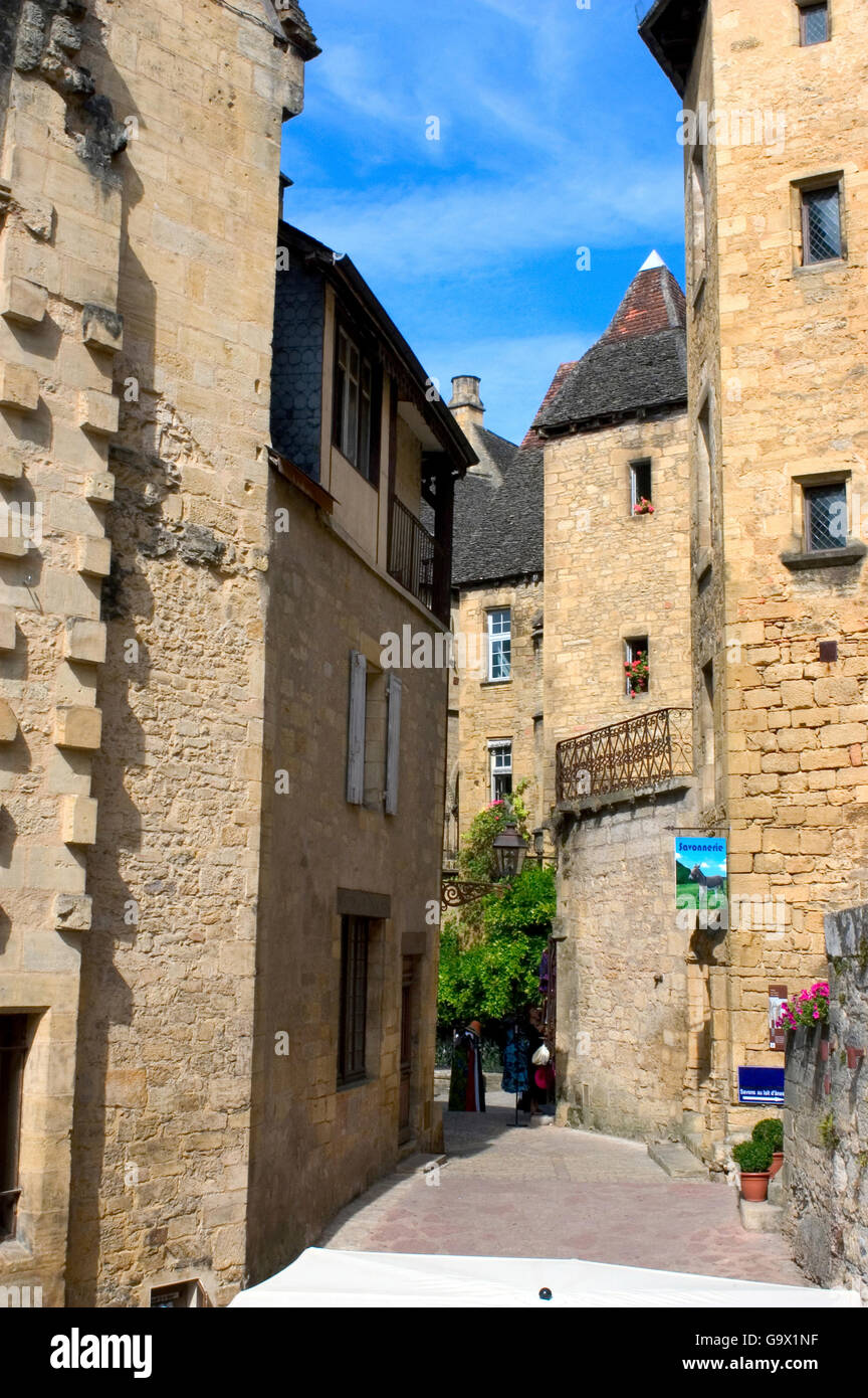 Medieval architecture in stone of the town of Sarlat in the French ...