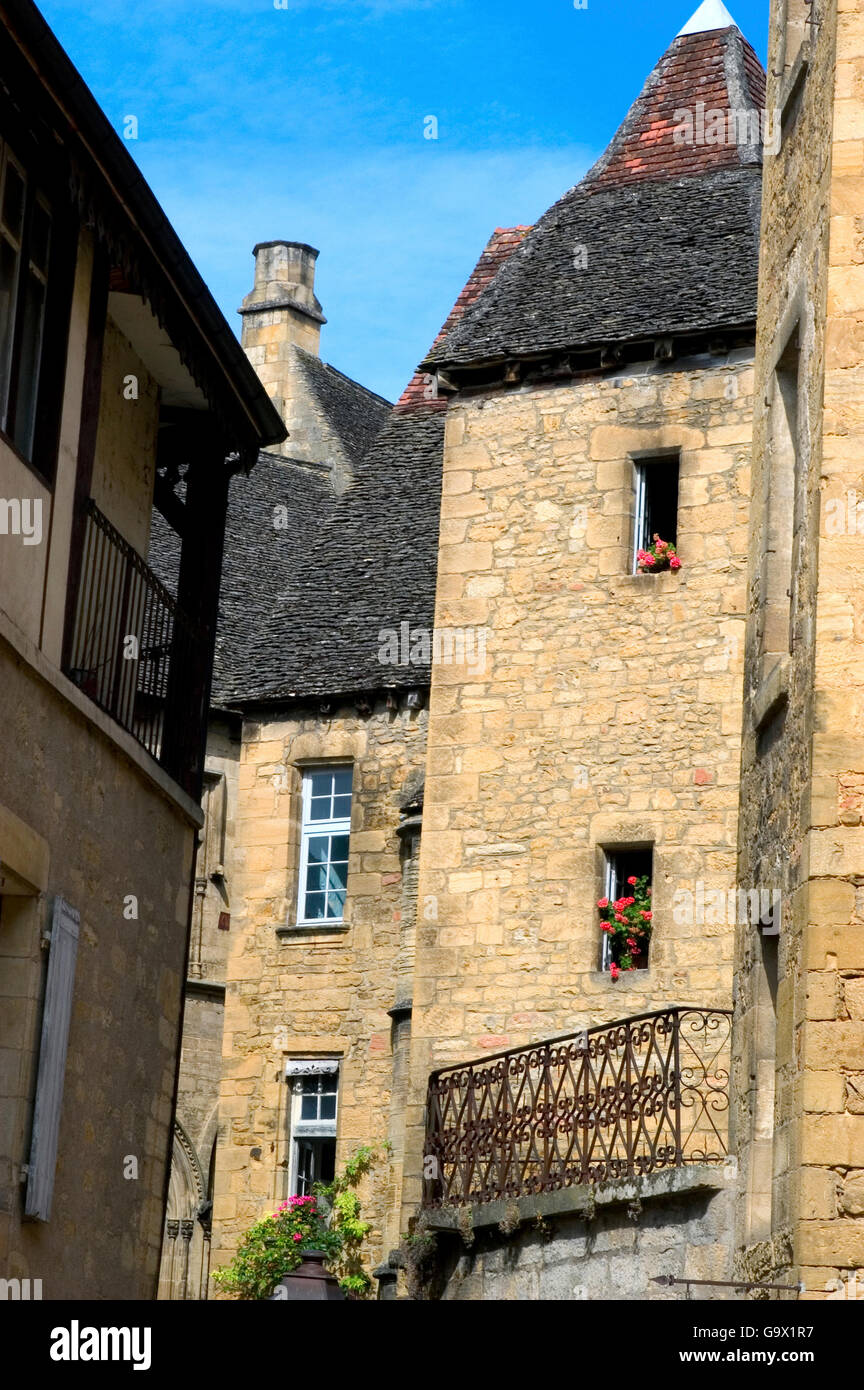 Medieval architecture in stone of the town of Sarlat in the French ...