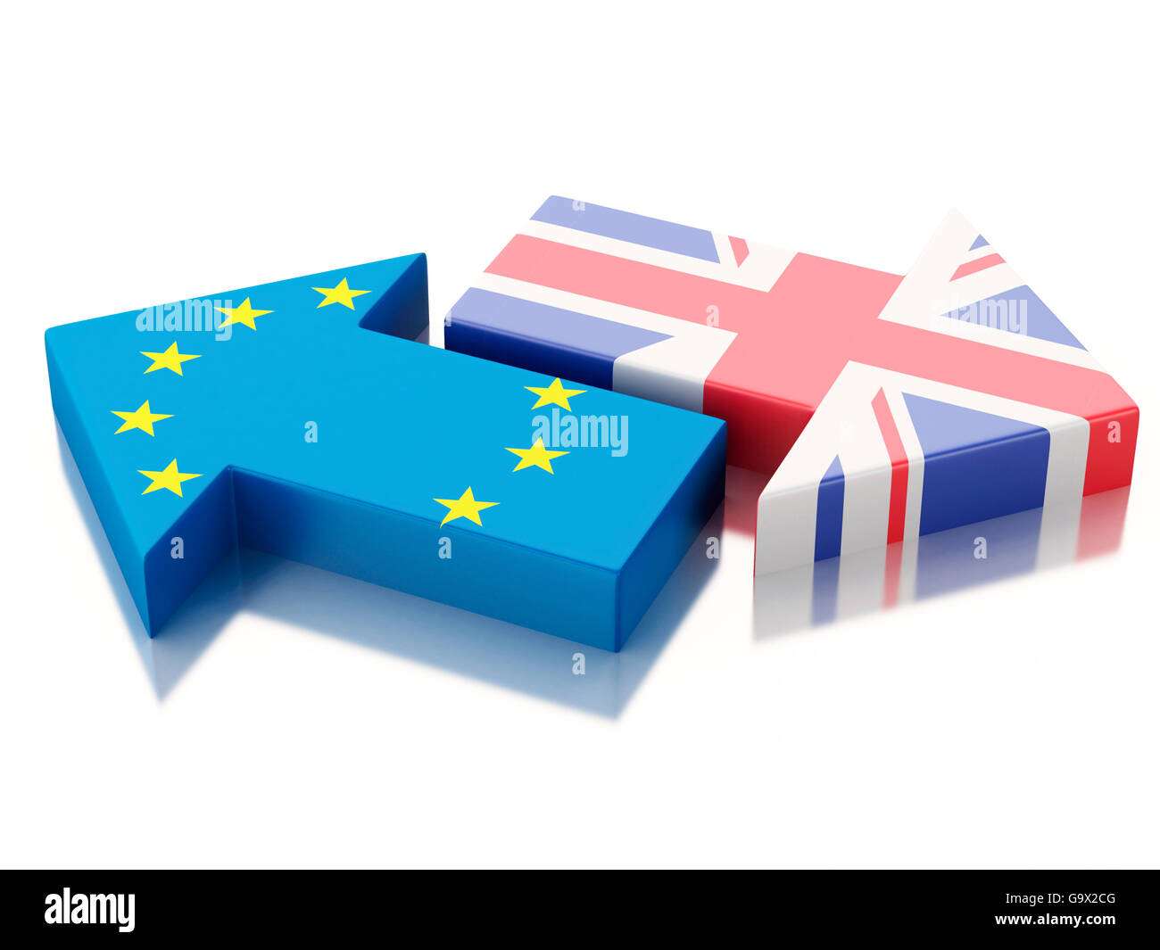 3d renderer illustration. Arrows with Great Britain and European Union ...