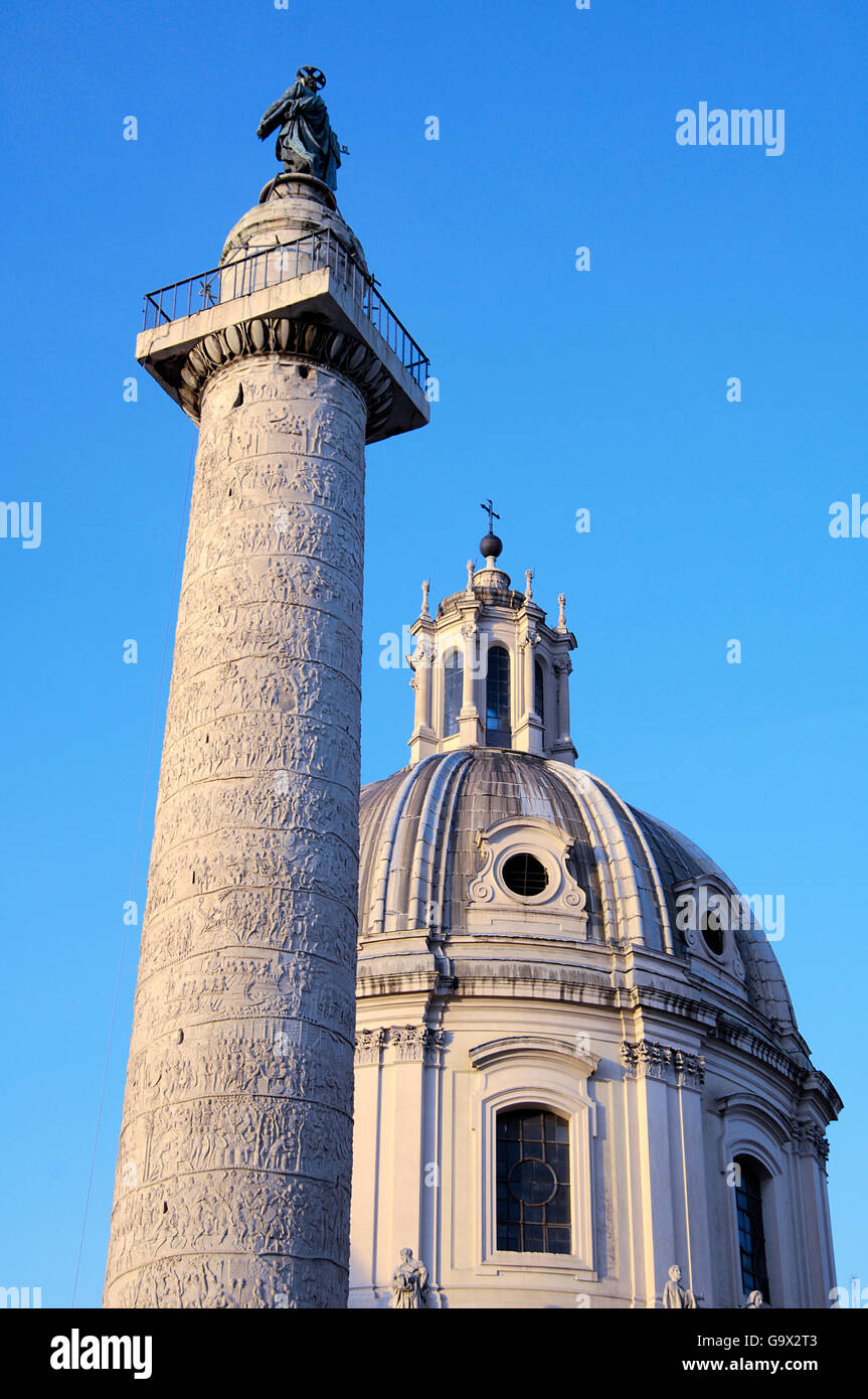 Column of Trajan with statue of St. Peter, Rome, Latium, Lazio, Italy ...