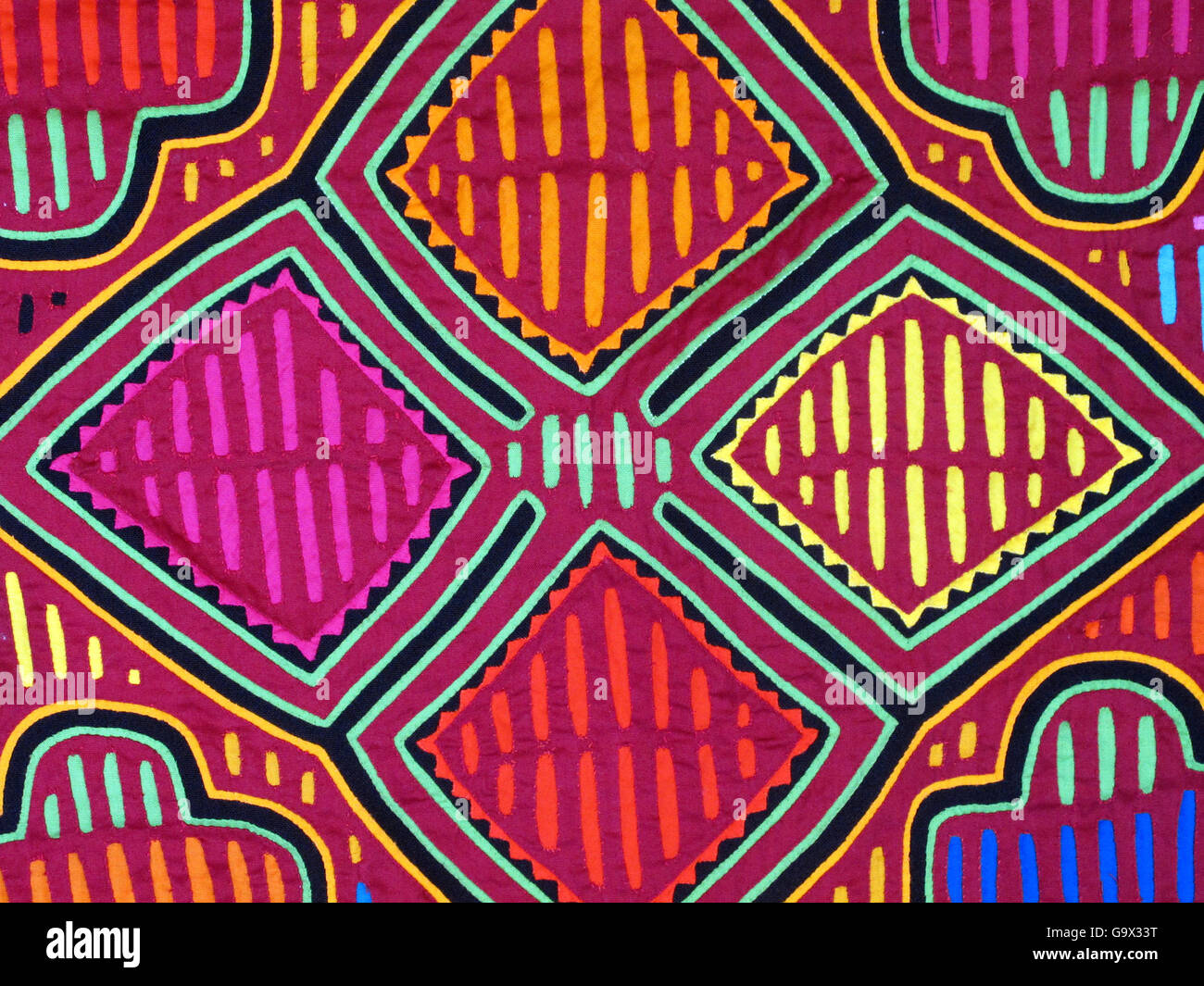 Traditional Panamanian colorful fabric artwork created by the Kuna ...