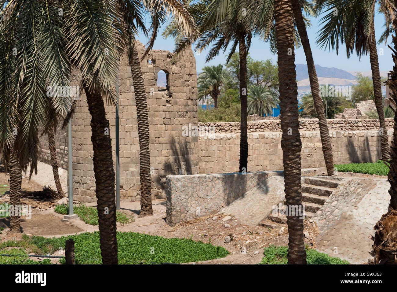 wall of Aqaba Castle, Mamluk Castle, Fort, Aqaba, Jordan, Minor Asia ...