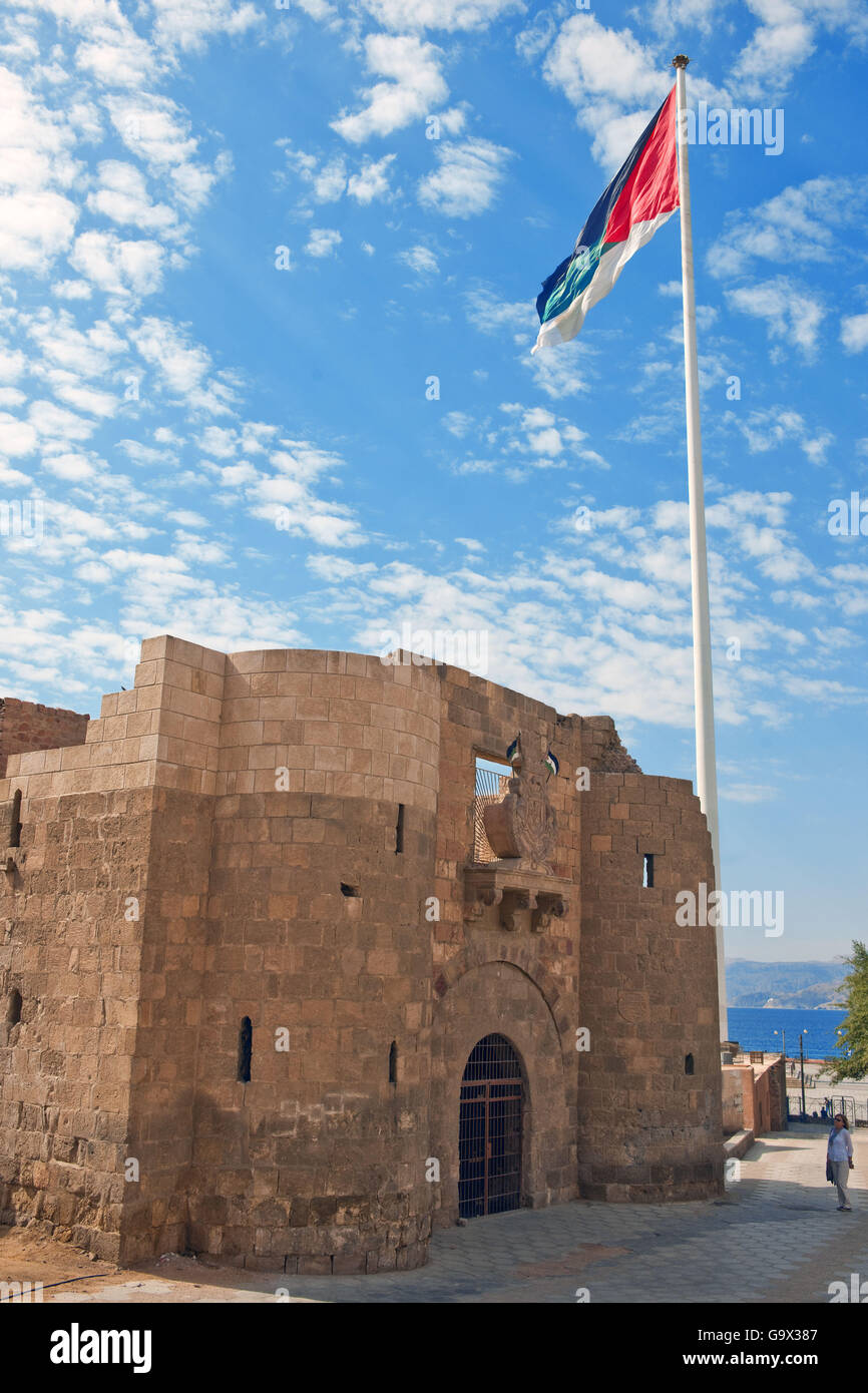Aqaba Castle, Mamluk Castle, Aqaba Fort, Flagpole, Flag of Jordan ...