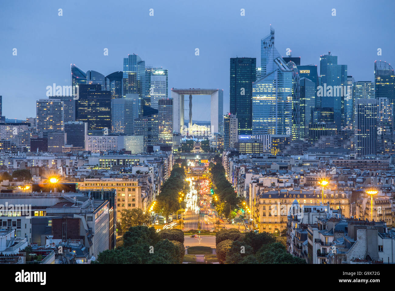 La Defence, Paris business district at dusk Stock Photo - Alamy