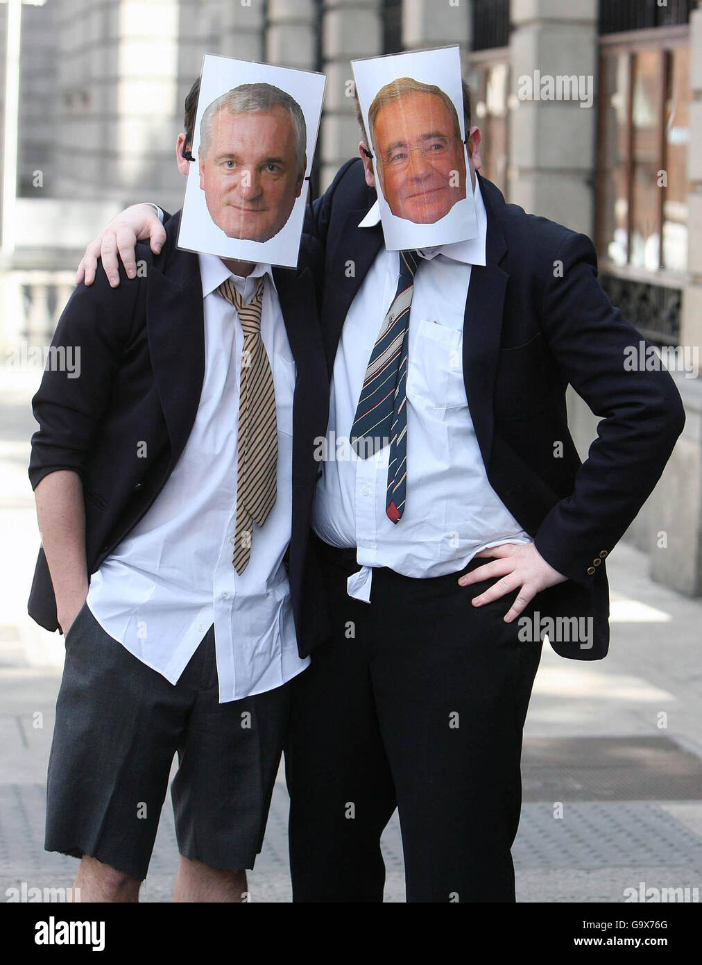 Two members of the Union of Students of Ireland emulate the possible ...