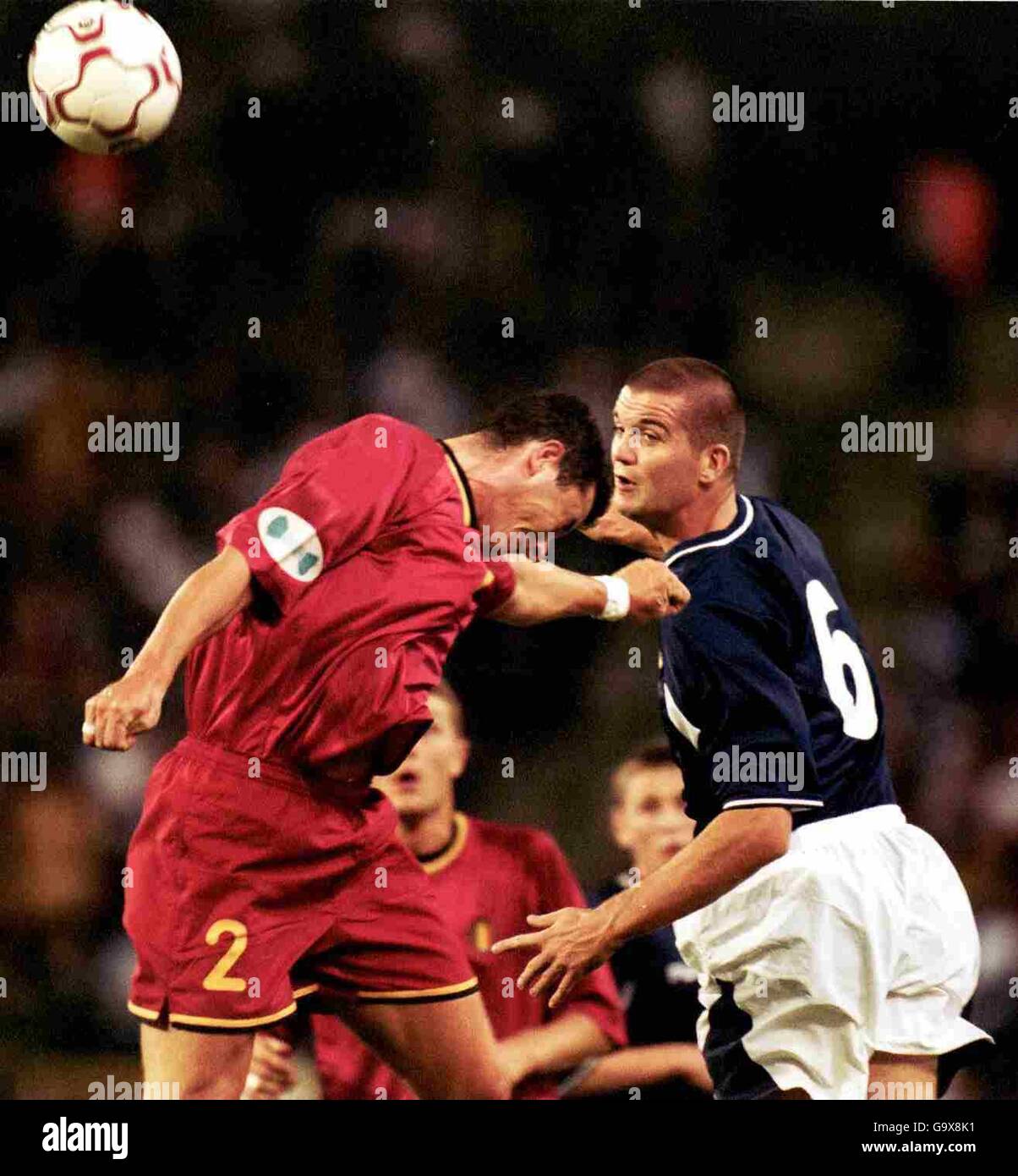 Belgium's Eric Deflandre and Scotland's Dominic Matteo battle for the ...