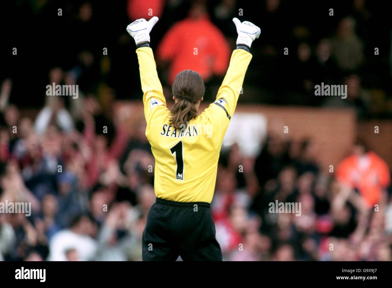 Arsenal goalkeeper david gives thumbs up to the away fans hi-res stock ...