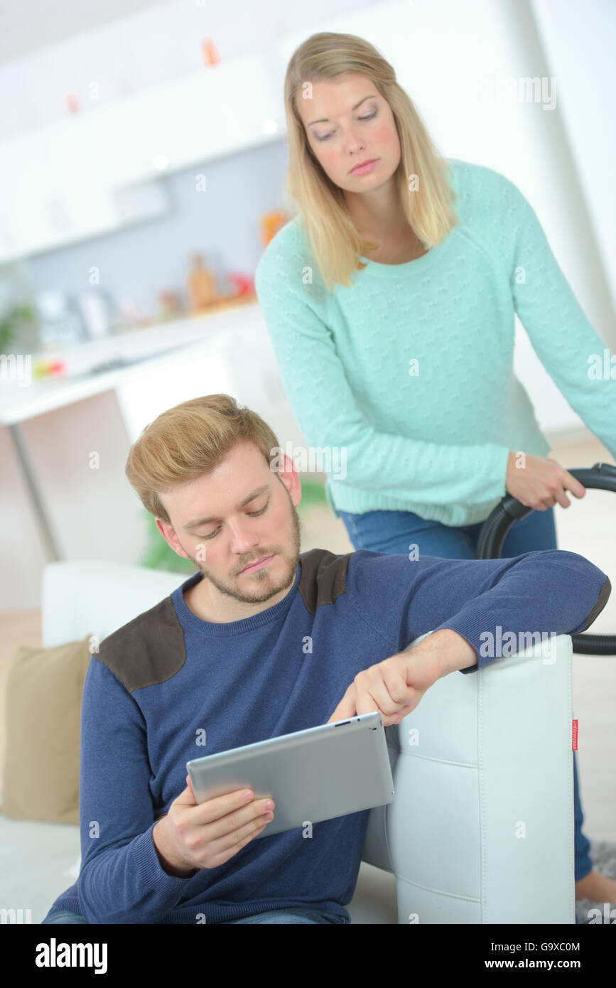 Boyfriend not pulling his weight Stock Photo - Alamy