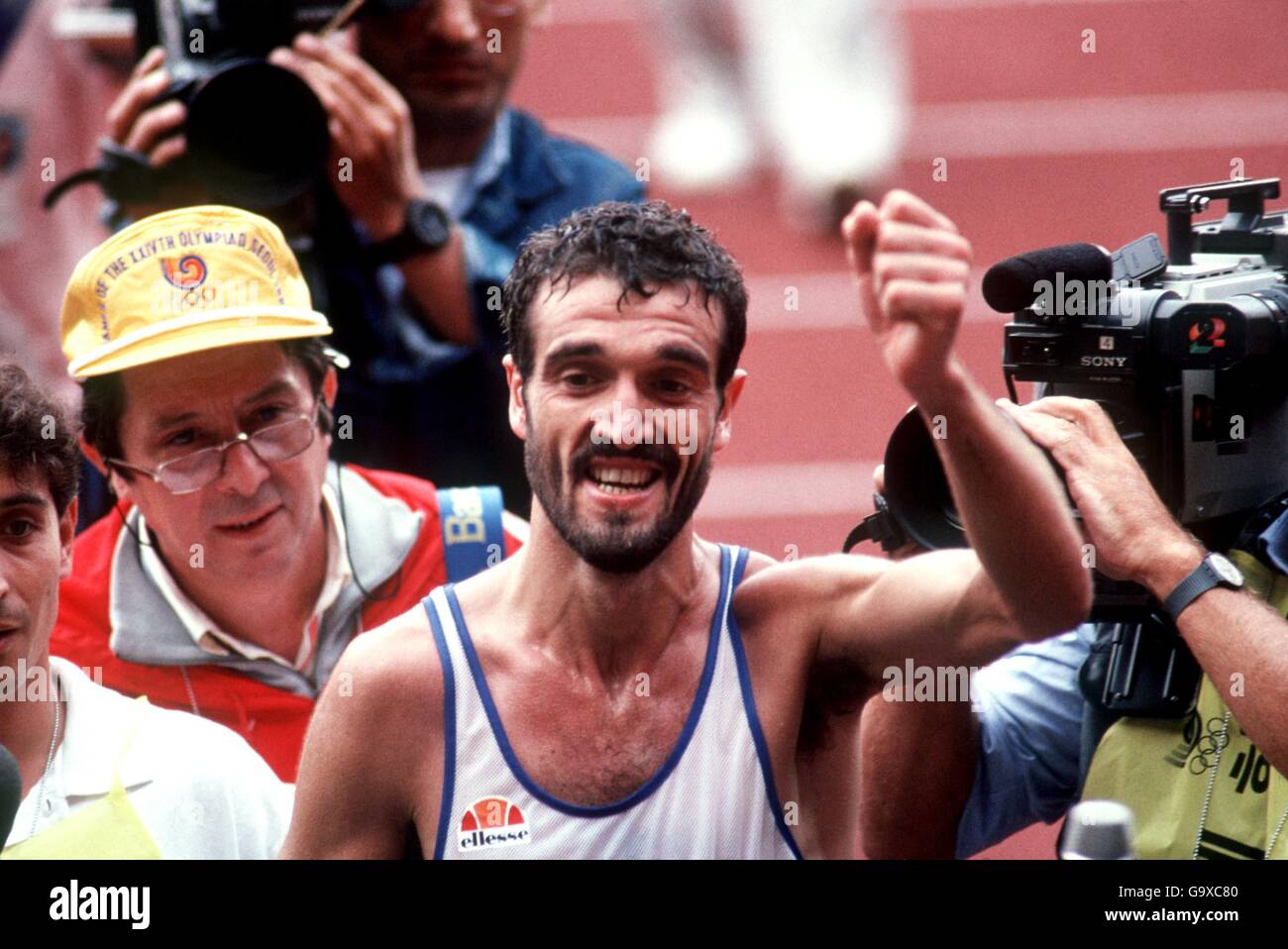 Italy's Gelino Bordin celebrates his marathon Gold medal win Stock ...