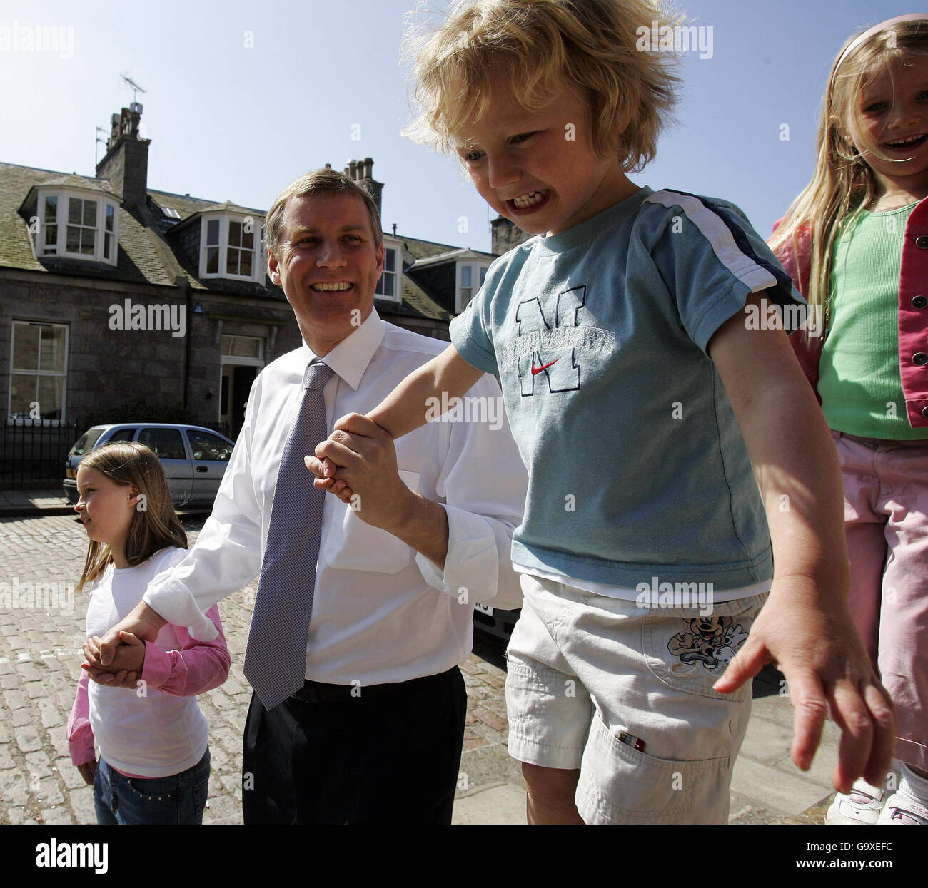 Scottish Liberal Democrat leader Nicol Stephen with four year old son ...