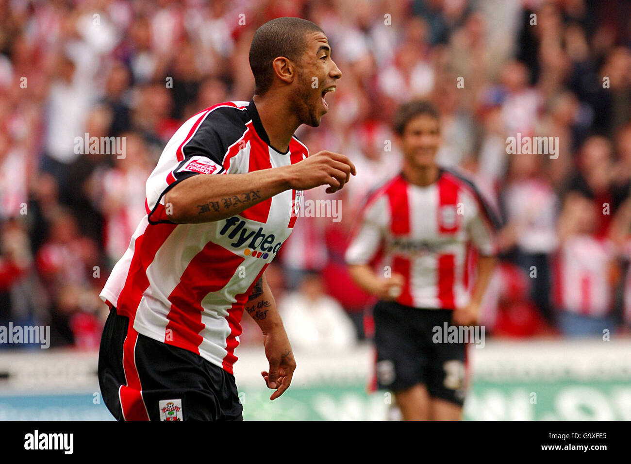 Southamptons leon best celebrates scoring third goal game hi-res stock ...