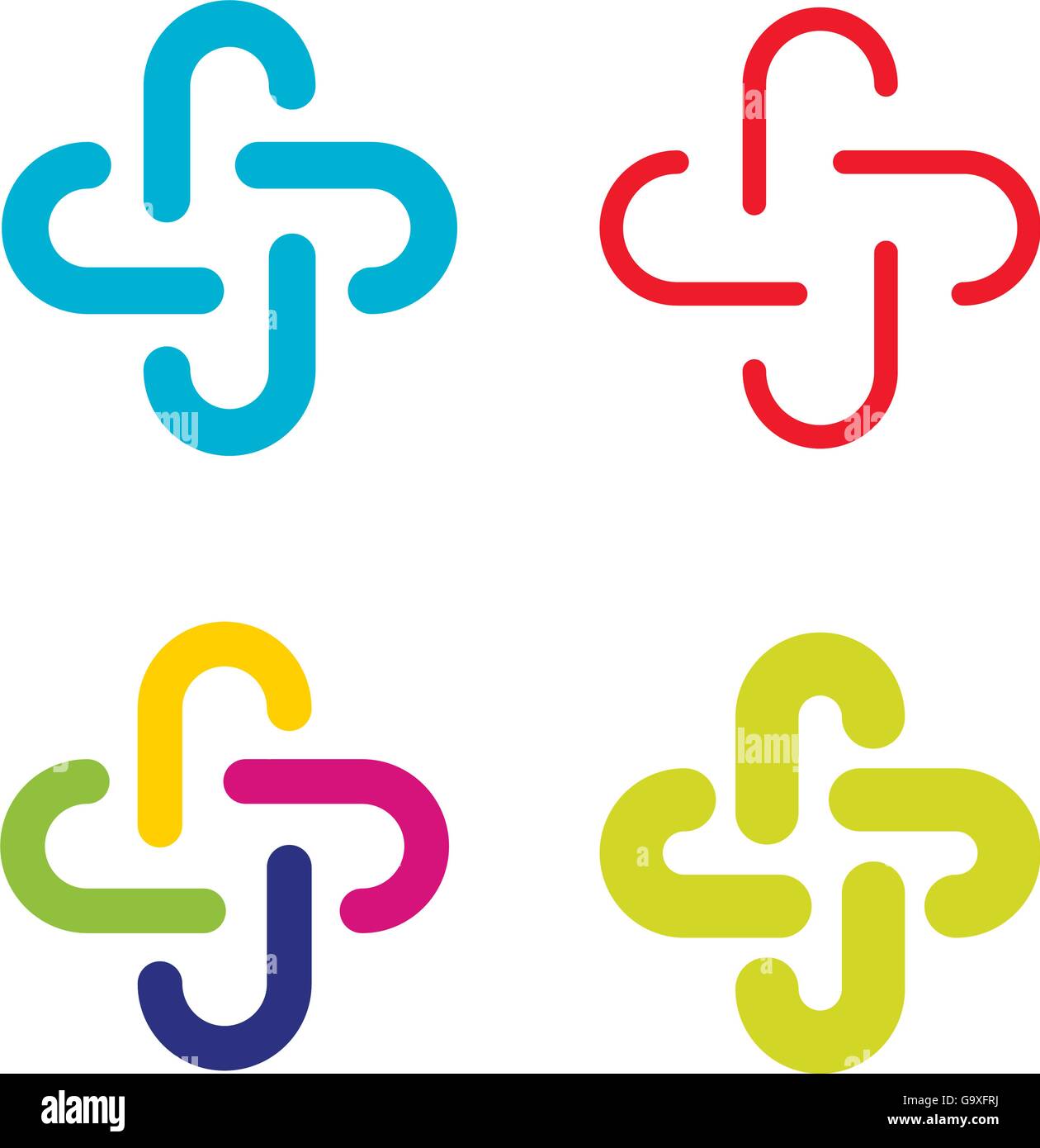 Isolated abstract colorful cross vector logo set. Outlined plus signs ...