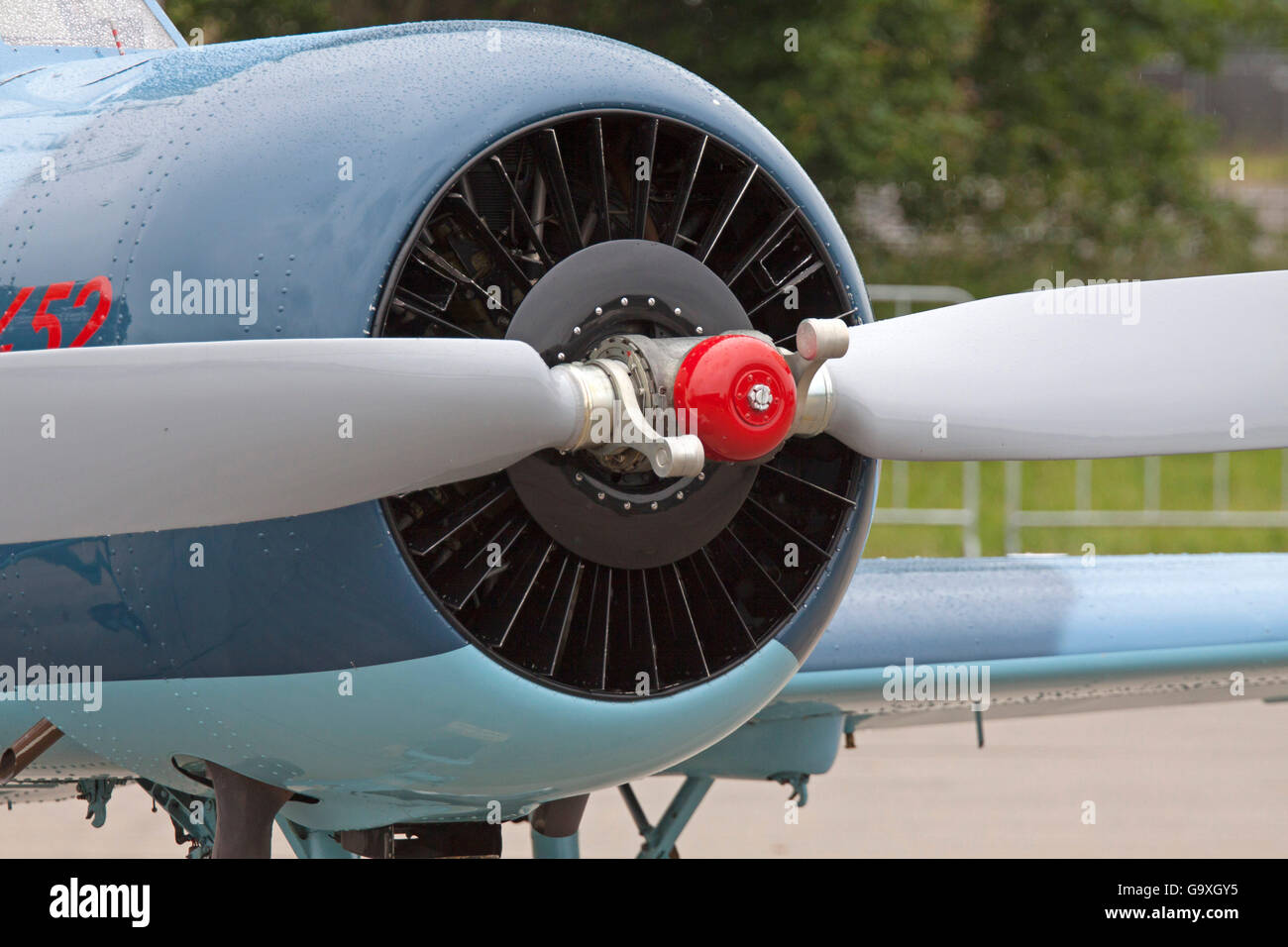 Engine and propeller of old vintage airplane. Photo in retro style ...