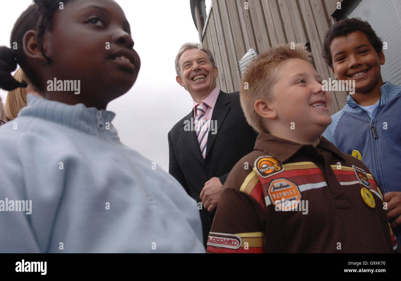 Britain's Prime Minister Tony Blair with pupils at Millennium Primary ...