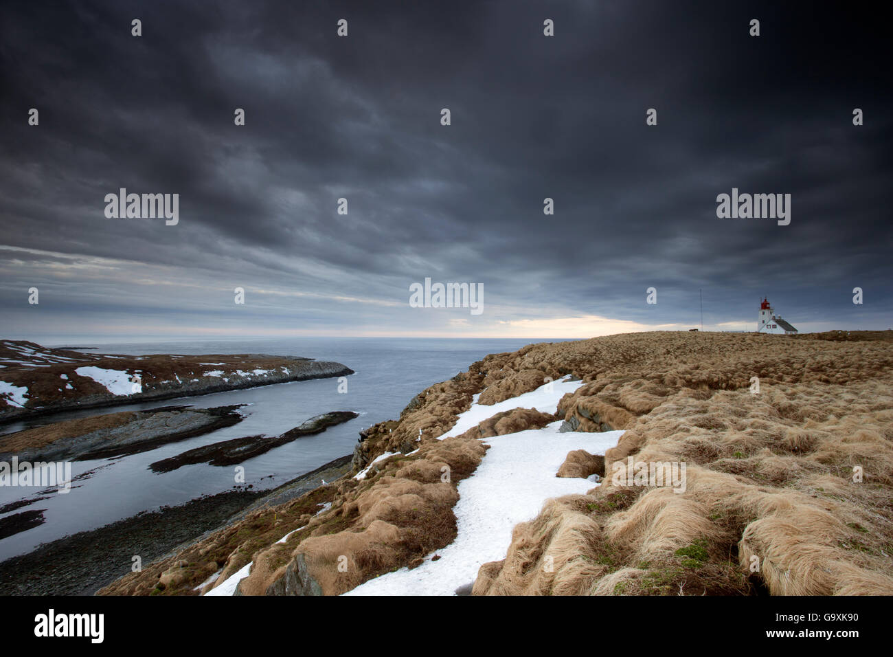 Hornoya landscape with lighthouse, Varanger, Finnmark, Norway, May ...