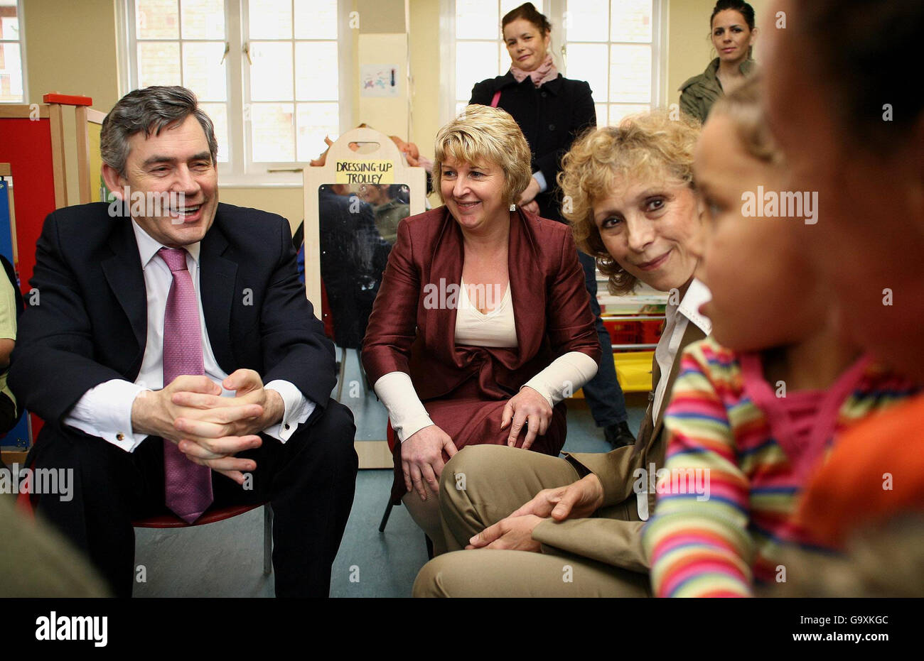 Chancellor Gordon Brown speaks with parents and students at Barrow Hill ...