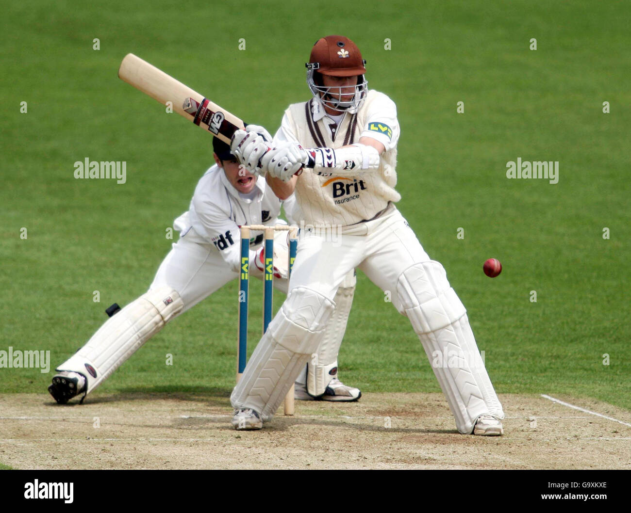 Surrey's Jonathan batty prepares to play a shot off the bowling of ...