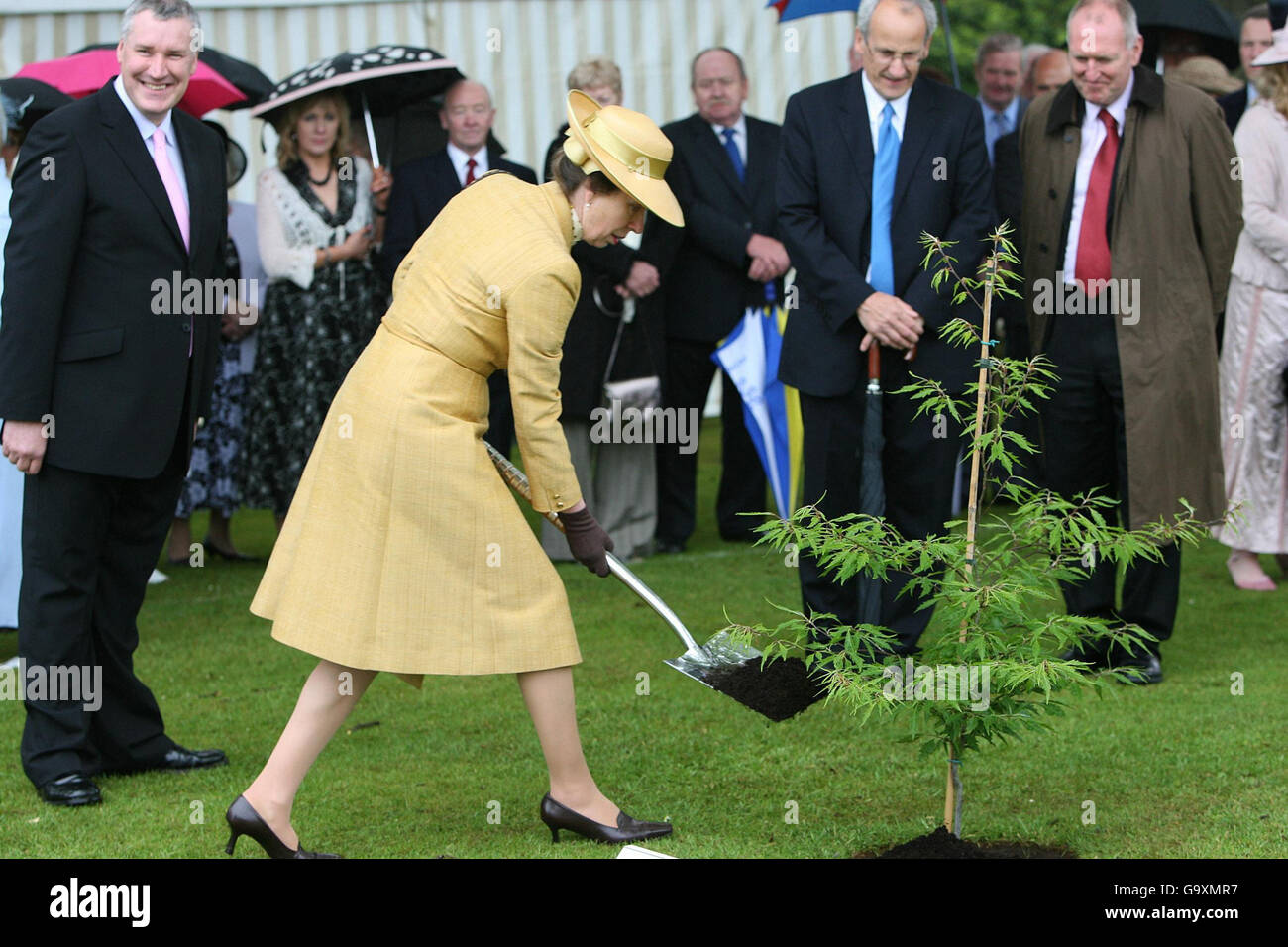 The Princess Royal plants a tree during a garden party for the Northern ...