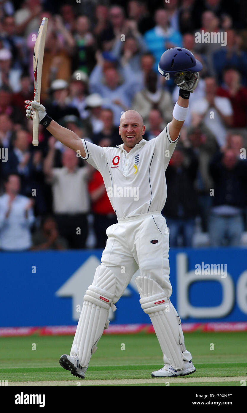 England's Matt Prior celebrates his century at Lords against the West ...