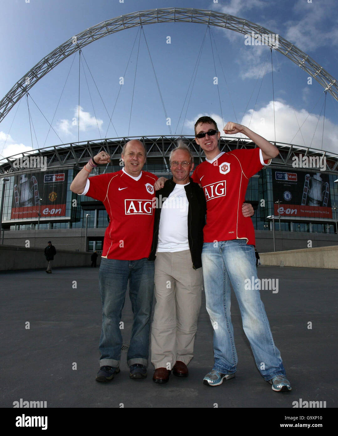 Manchester United fans (left to right) Chris Abrams, Barry Clarke and ...