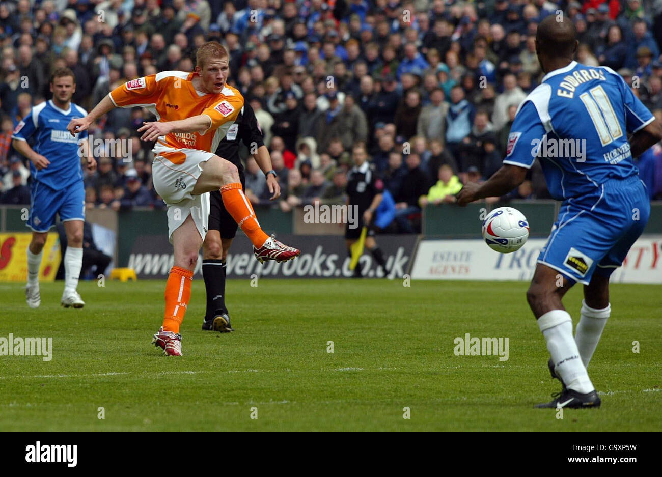 Blackpool's Keith Southern scores their first half goal against Oldham ...