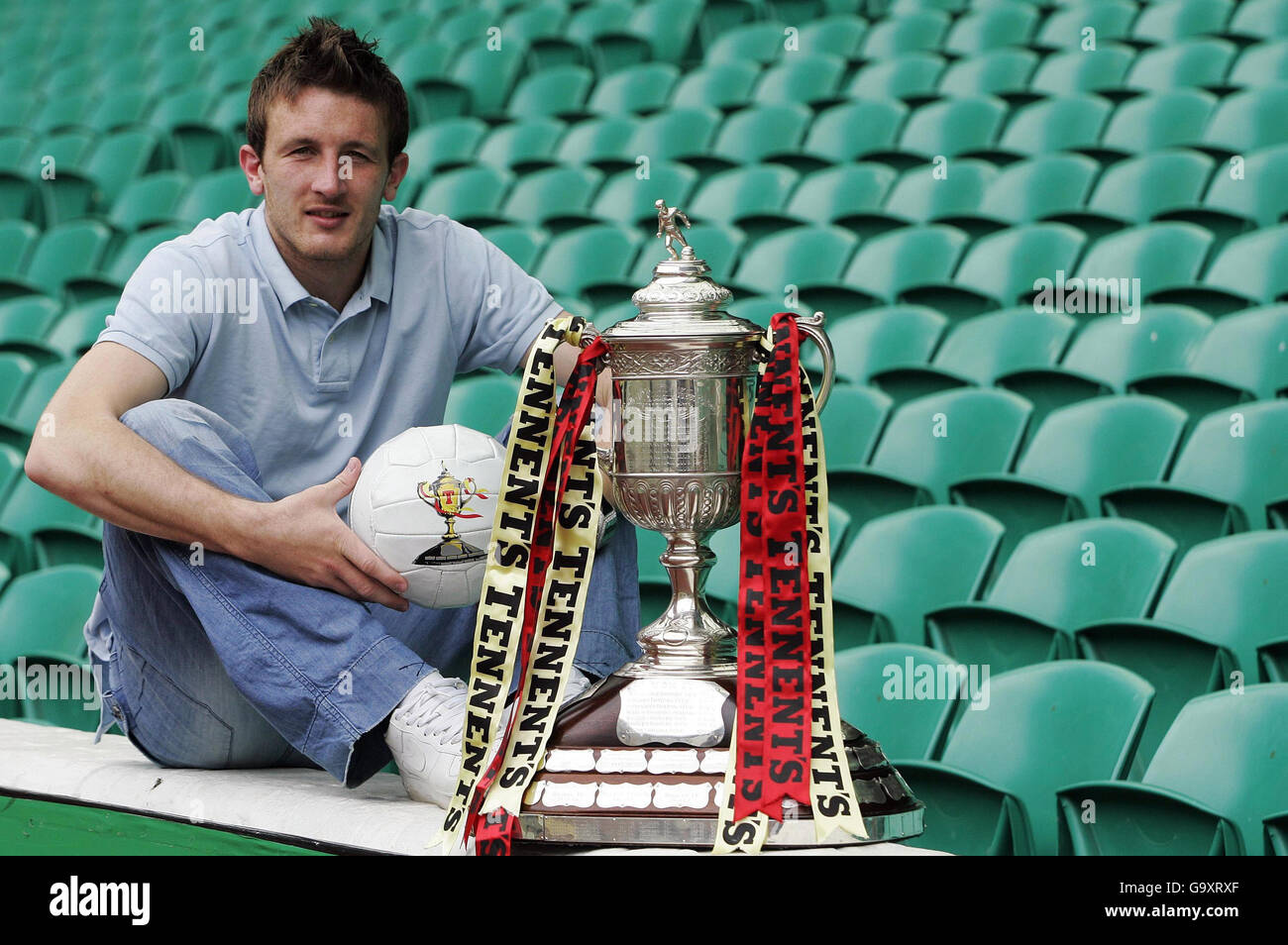 Celtic's Lee Naylor with the trophy during the Scottish Cup Final Press ...