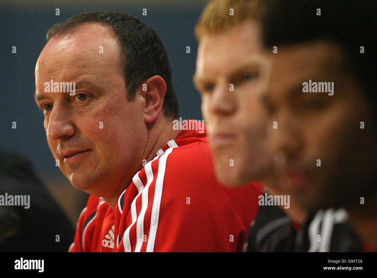 Soccer liverpool press conference athens olympic stadium hi-res stock ...