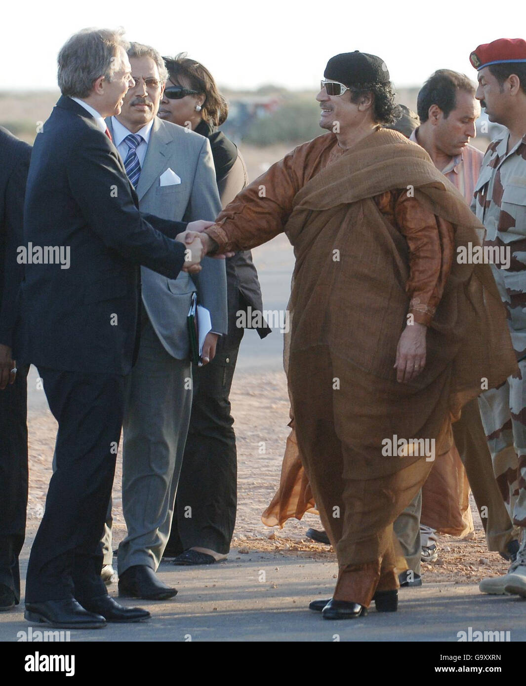 Prime Minister Tony Blair (left) and Libyan leader Muammar Gaddafi ...