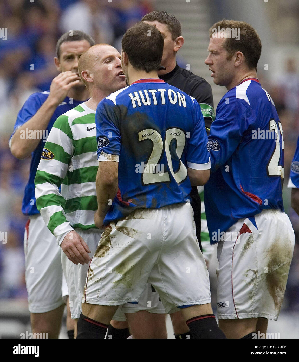 Celtic captain Neil Lennon confronts Rangers' Alan Hutton following an ...