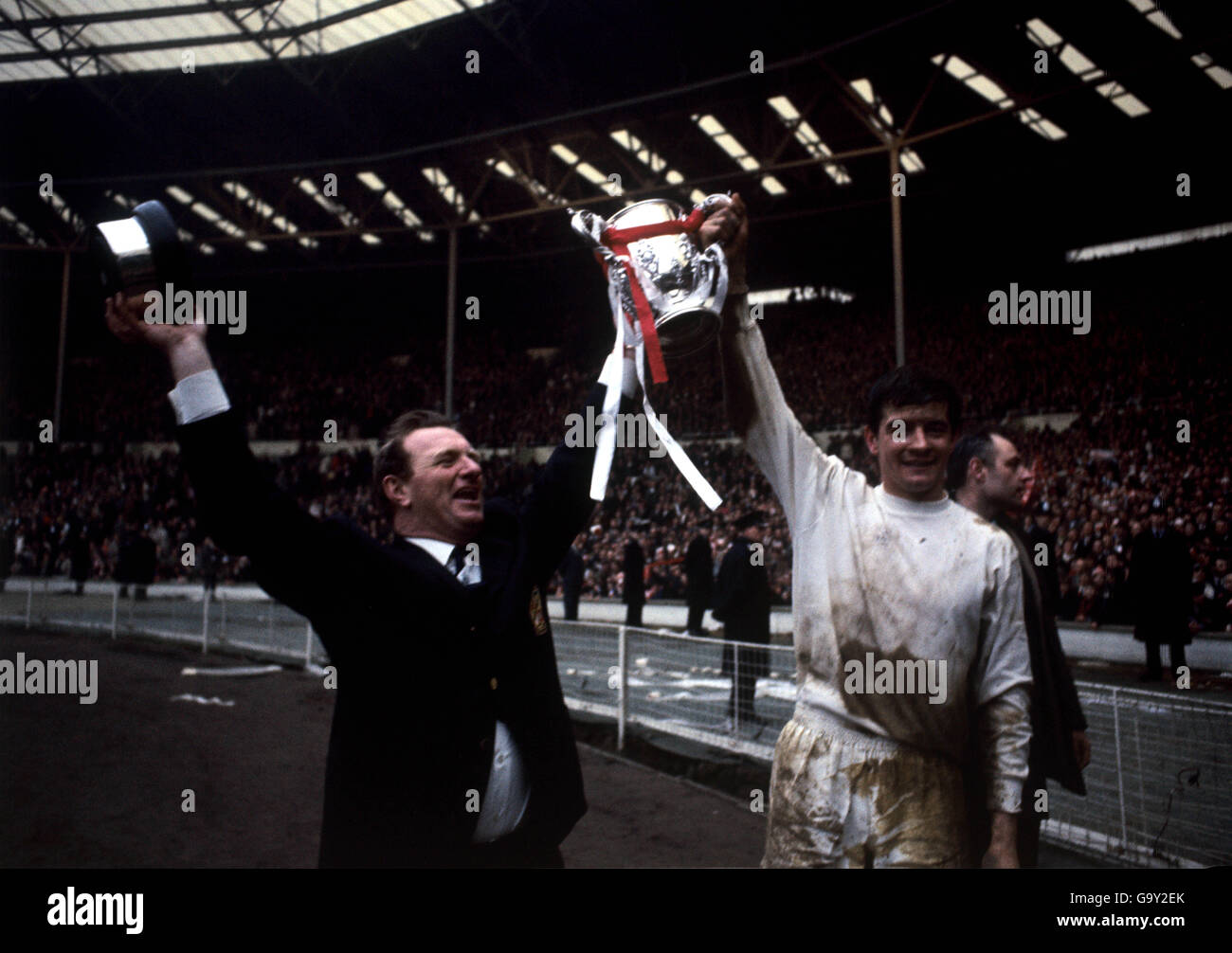 Full length white football shirt celebrate trophy hi-res stock ...